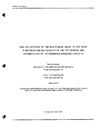 Thesis | The application of the sag power index to ore body hardness ...