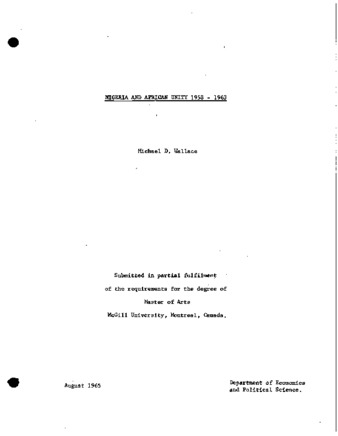 Thesis | Nigeria and African unity, 1958-1963. | ID: fn107250p ...