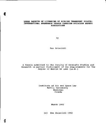 Thesis | Legal aspects of licensing of airline transport pilots ...