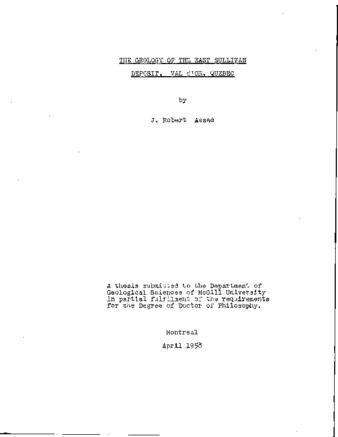 Thesis | The geology of the East Sullivan Deposit, Val d’Or, Quebec ...