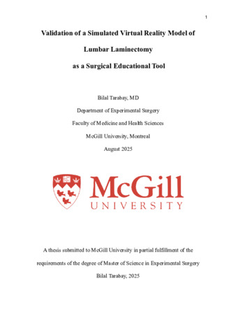 Thesis | Validation of a simulated virtual reality model of lumbar ...